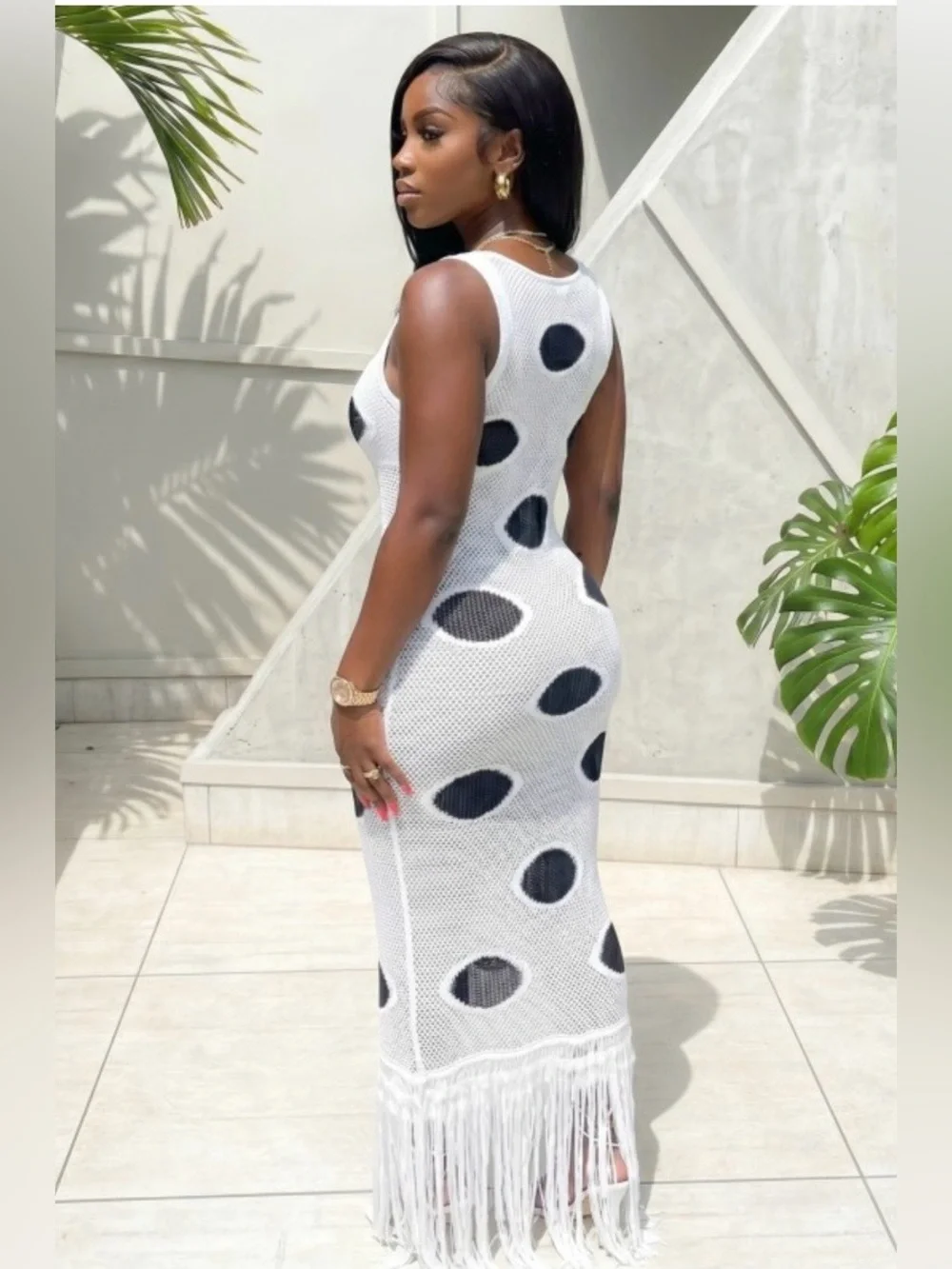 Fancy Dream | Dresses | Crochet Fringe Maxi Dress With Black Spot ...